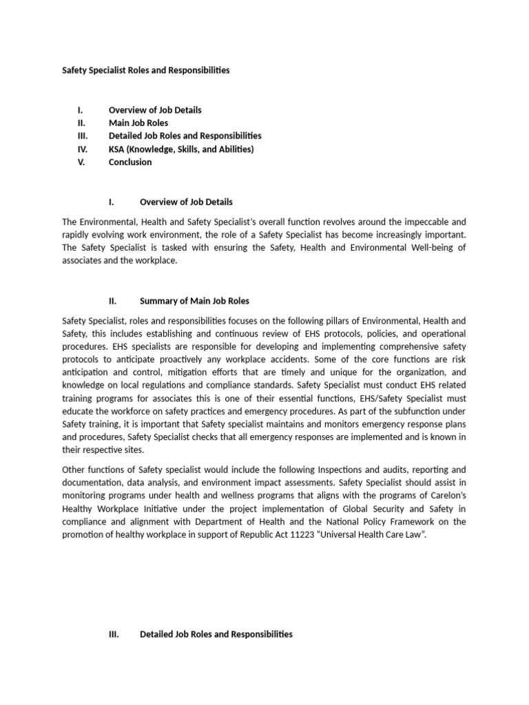 EHS Safety Officer Functions (Roles and Responsibilities) Rev 01 | PDF | Occupational Safety And ...