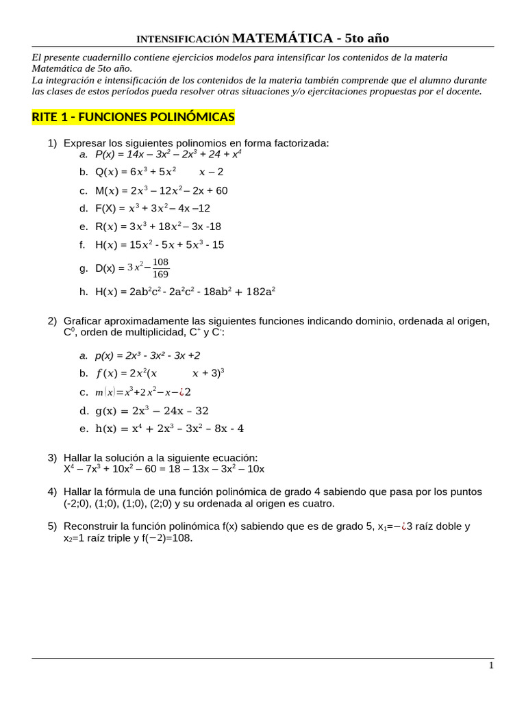 Ejercicios de Matemáticas 5to Año | PDF | Ecuaciones | Asíntota