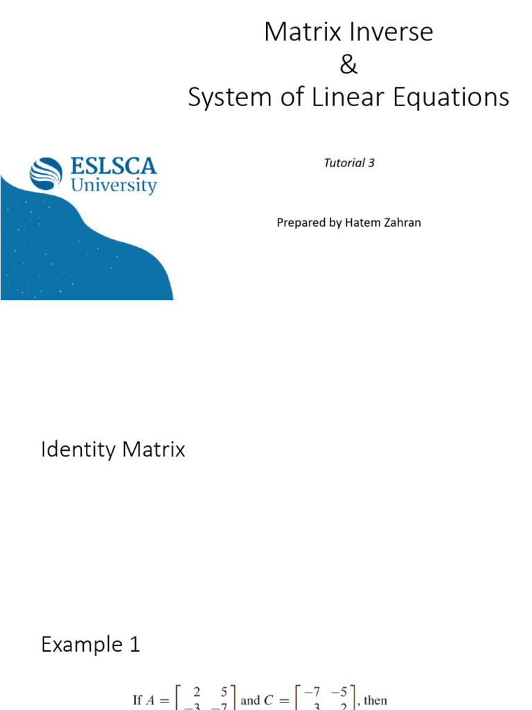Tutorial 3 - Matrix Inverse Sys. of Linear Equations | PDF | Matrix (Mathematics) | System Of ...