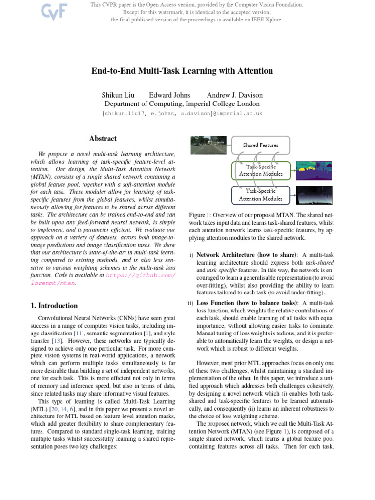 2019 - End-To-End Multi-Task Learning With Attention - Liu Et Al | PDF | Image Segmentation ...