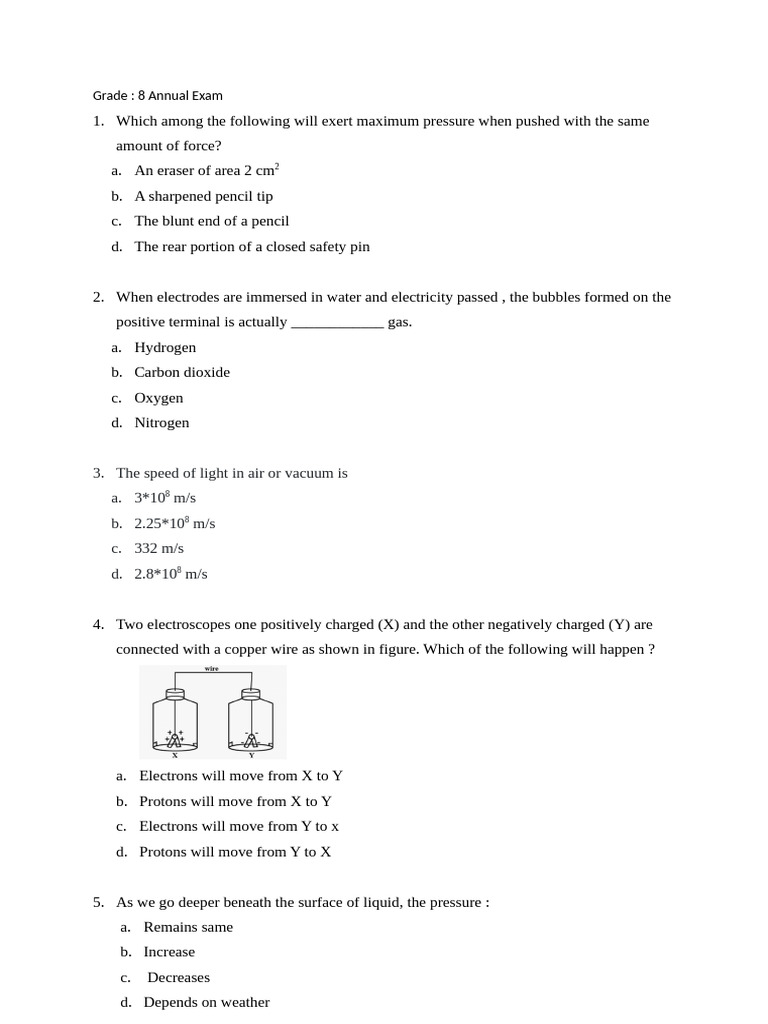 grade 8 physics annual qp | PDF | Water | Atmosphere Of Earth