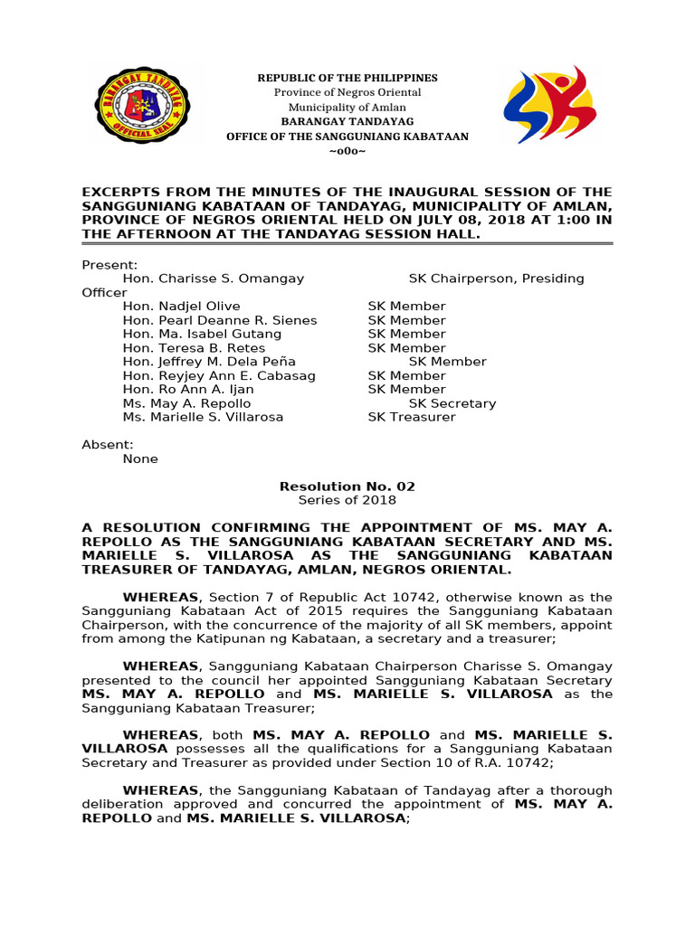 No 2 Appointment of SK Secretary and Treasurer | PDF | Youth | Youth ...