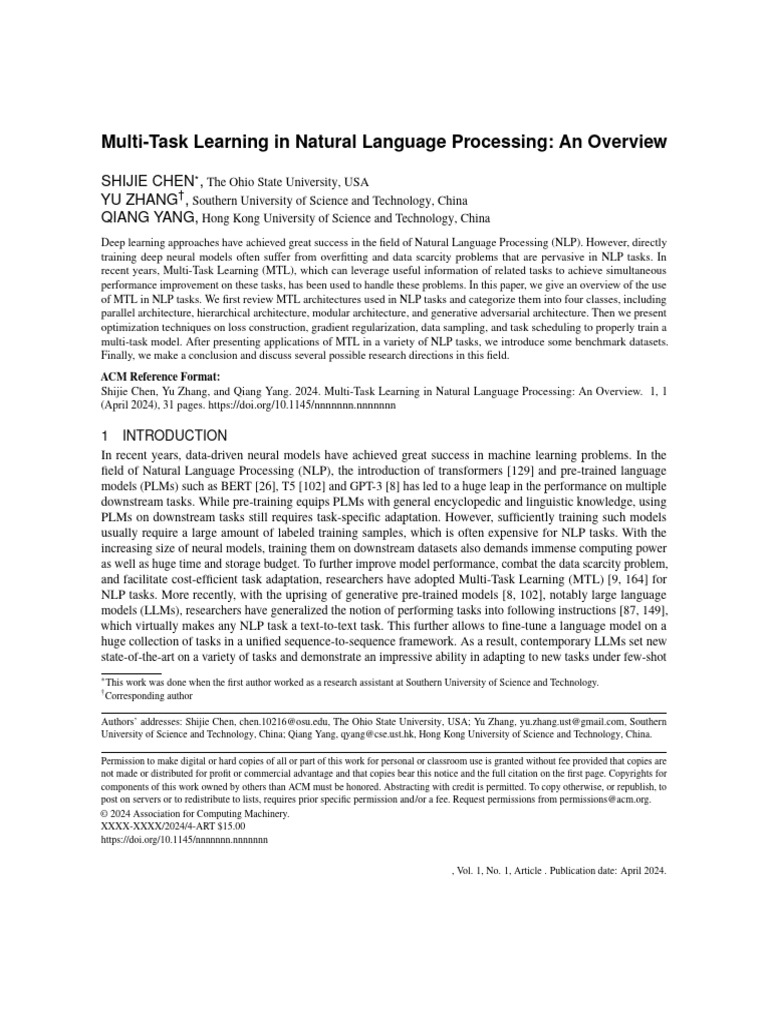 2024 - Multi-Task Learning in Natural Language Processing - An Overview - Chen Et Al - ACM ...