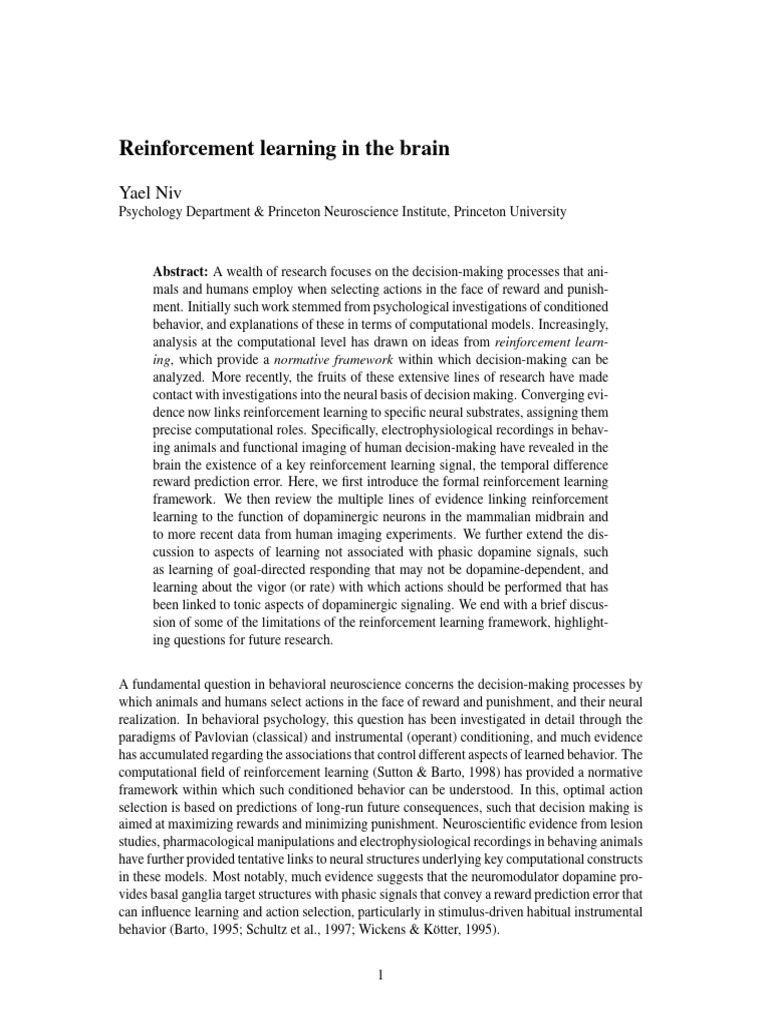 Niv - Reinforcement Learning in The Brain | PDF | Classical Conditioning | Reward System