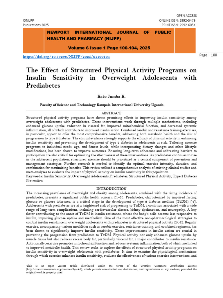 The Effect of Structured Physical Activity Programs On Insulin Sensitivity in Overweight ...