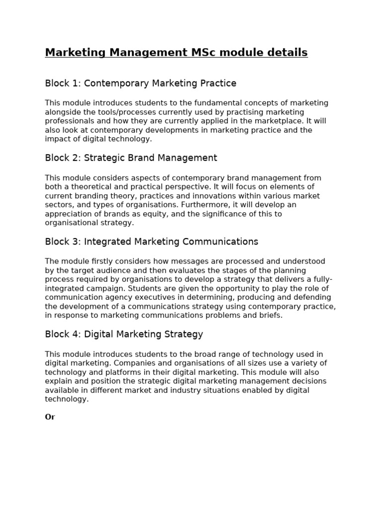 MSc Marketing Management Module Overview | PDF | Digital Marketing | Brand