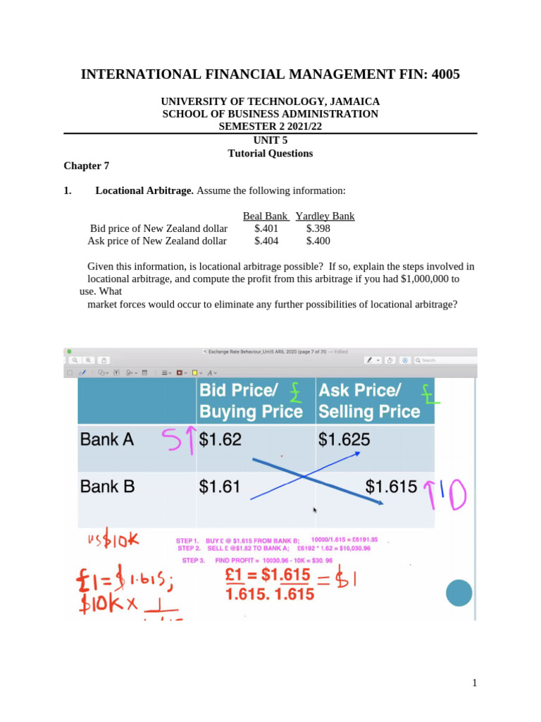 Fin 4005 IFM Unit 5 Tutorial | PDF | Exchange Rate | Arbitrage