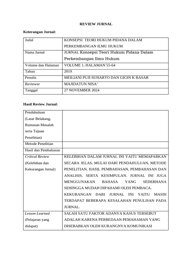 Contoh Template Review Jurnal | PDF