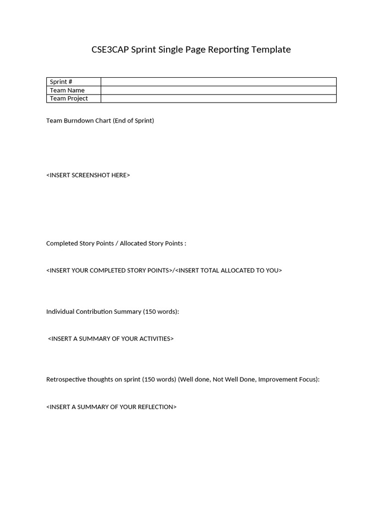 CSE3CAP Sprint Single Page Reporting Template | PDF