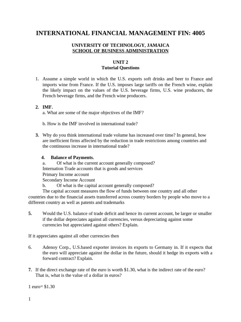 FIN 4005 IFM Unit 2 Tutorial | PDF | Exchange Rate | Stocks