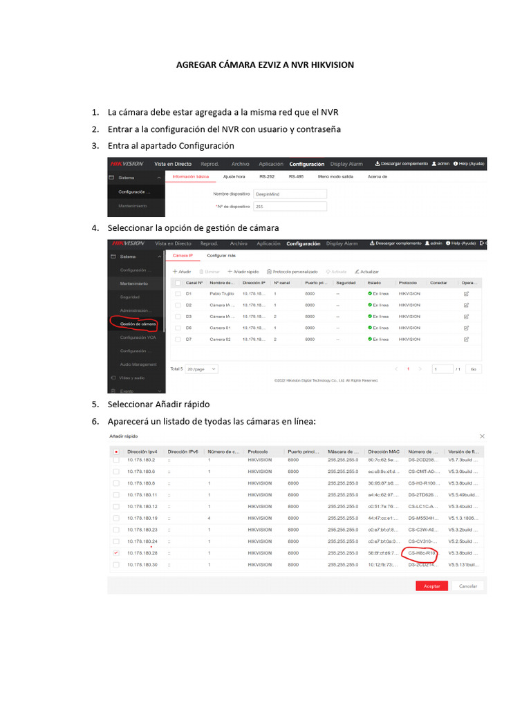Agregar Cámara Ezviz A NVR - DVR Hikvision | PDF