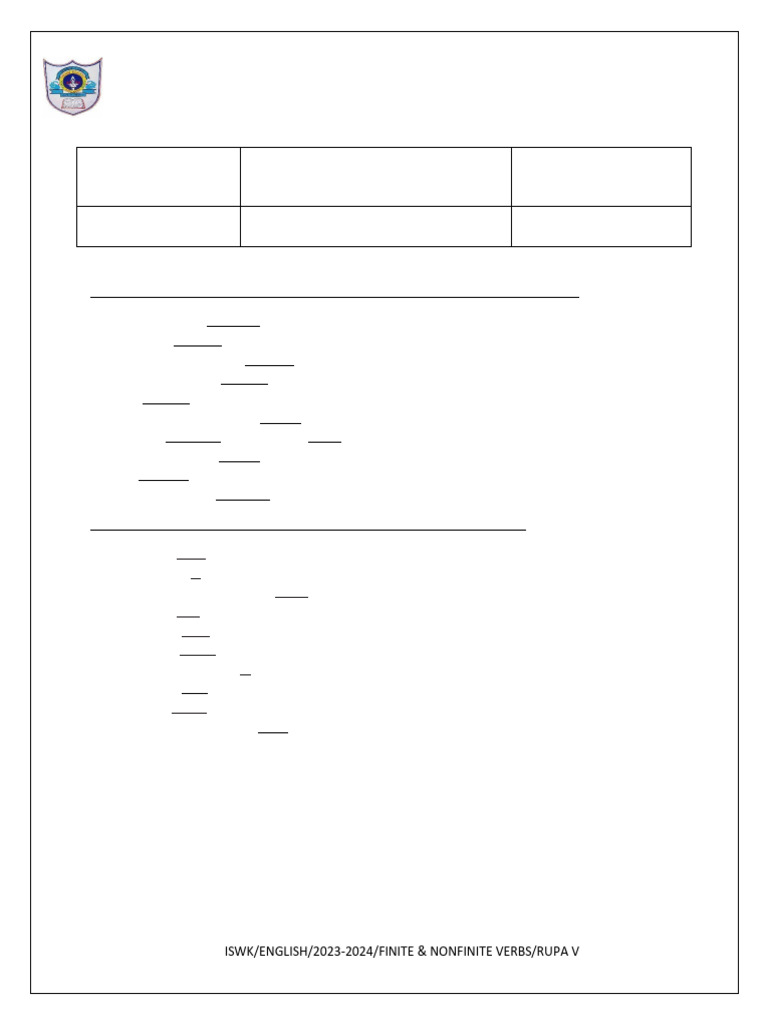 3310307-WORKSHEET NO. 22-FINITE & NON FINITE VERBS-ANSWER KEY-Rupa V | PDF