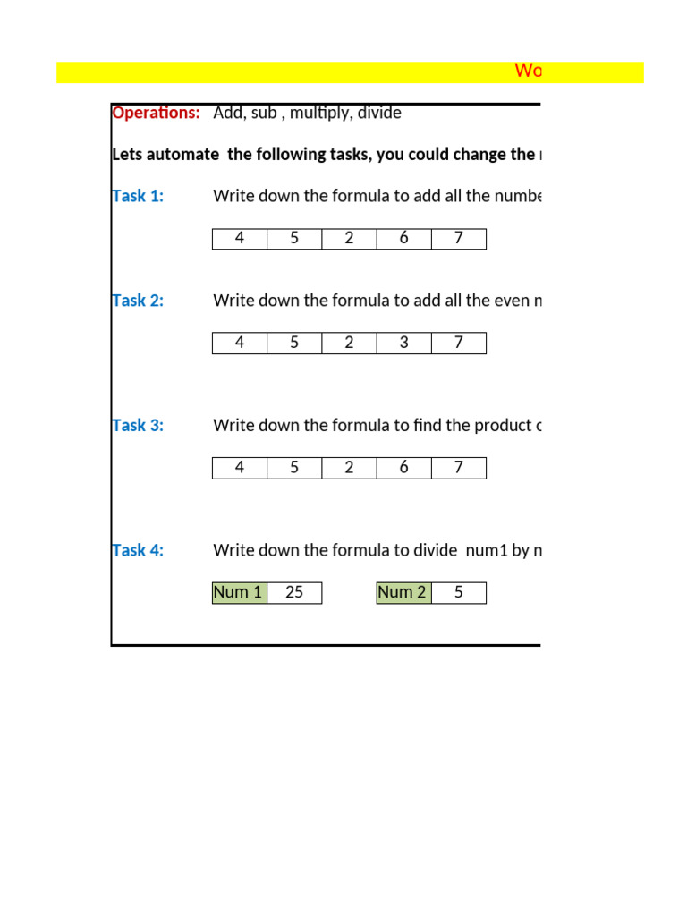 Worksheet 2 (Add, Sub, Mul, Div) | PDF