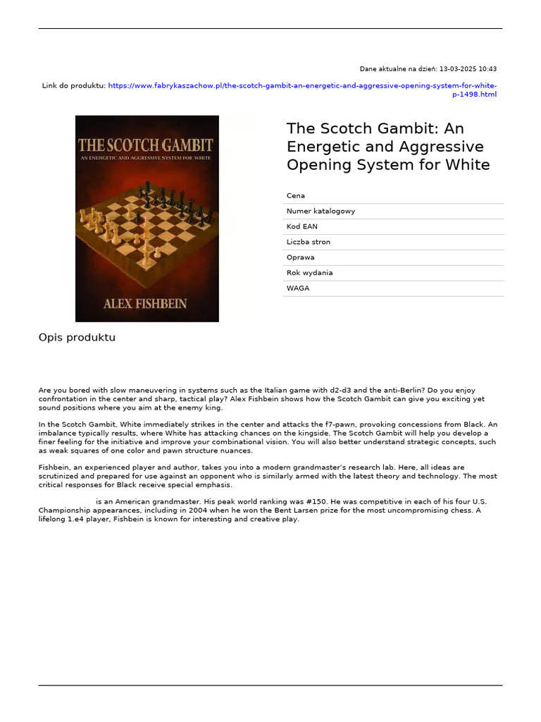 The Scotch Gambit An Energetic and Aggressive Opening System For White ...