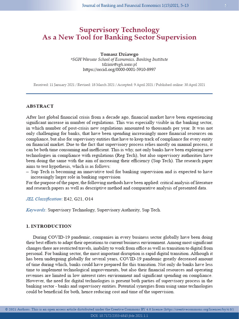 Supervisory TechnologyAs A New Tool For Banking Sector Supervisi | PDF ...