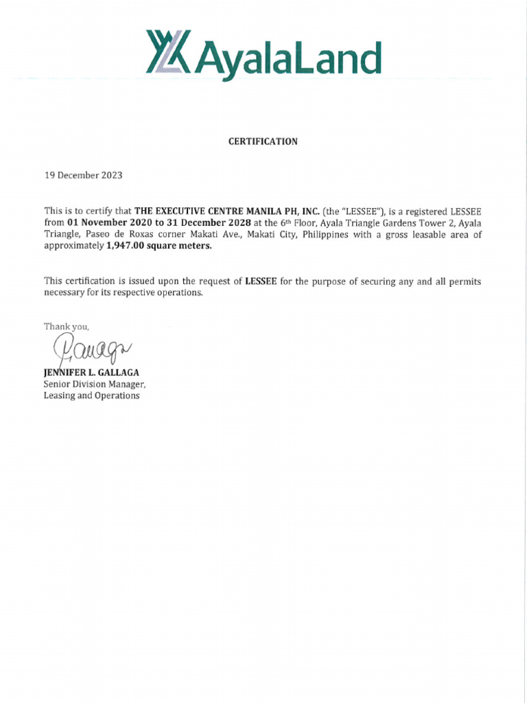 ATG 2 - 6F - Certificate of Tenancy | PDF