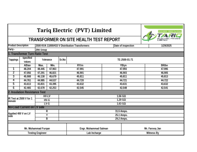 On Site Test Report | PDF