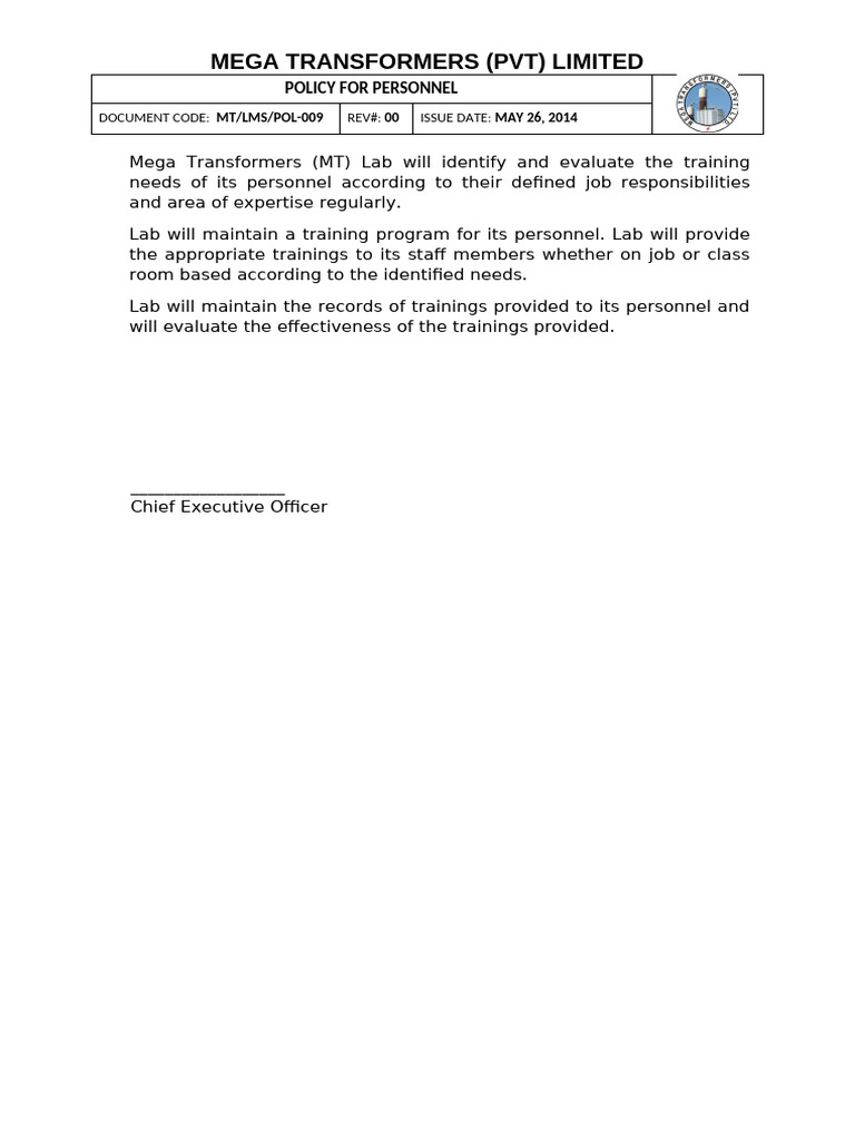 Personnel Training Policy Overview | PDF