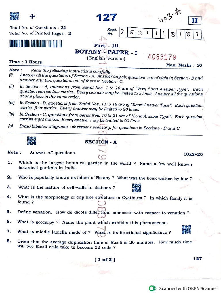 APBIE 2025 BOTANY QP | PDF