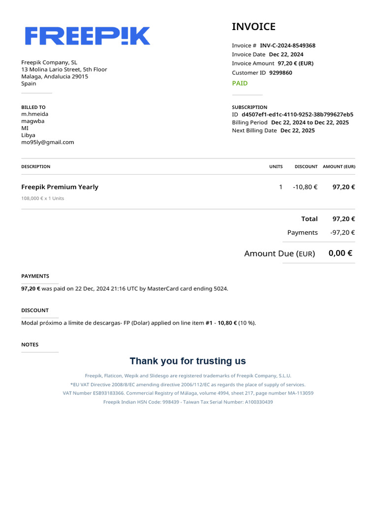 Freepikcompany Eu Invoice | PDF | Invoice | Government Finances