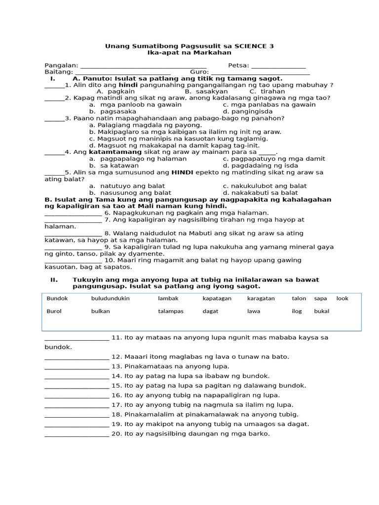 SCIENCE-Q4-1st-4th Summative | PDF