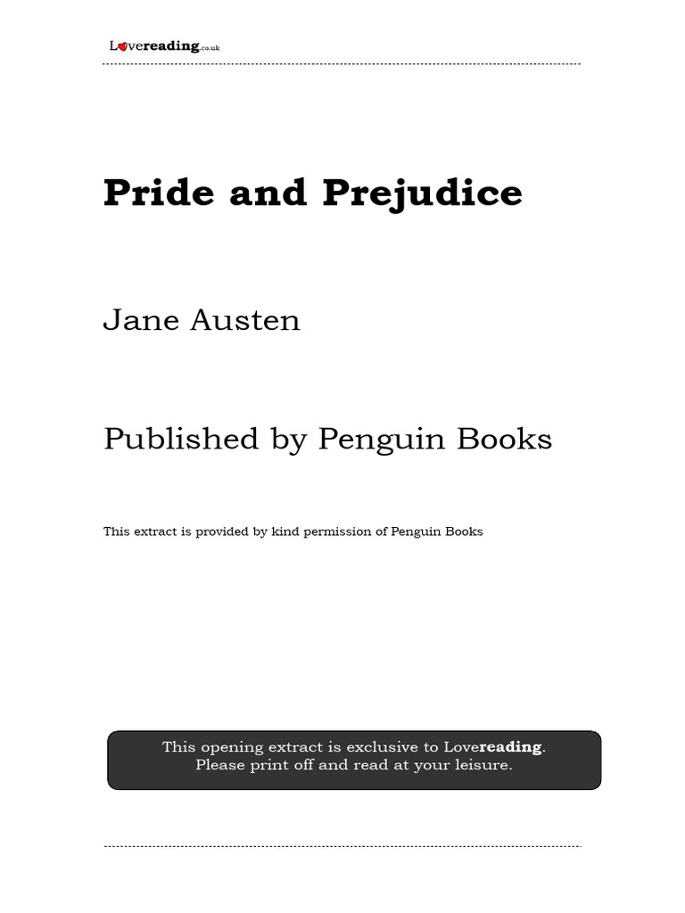 Pride and Prejudice Extract PDF | PDF