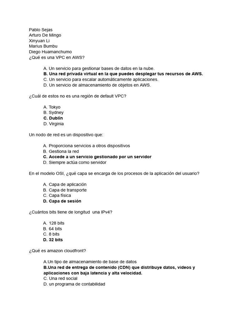 Preguntas Computación en la Nube | PDF | Red de computadoras | Servicios web de Amazon