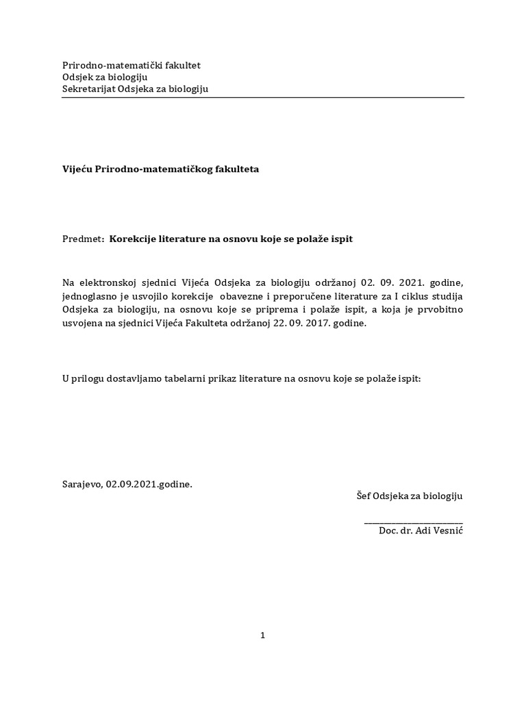 Biologija Obavezna I Preporucena Literatura2021 2022 | PDF