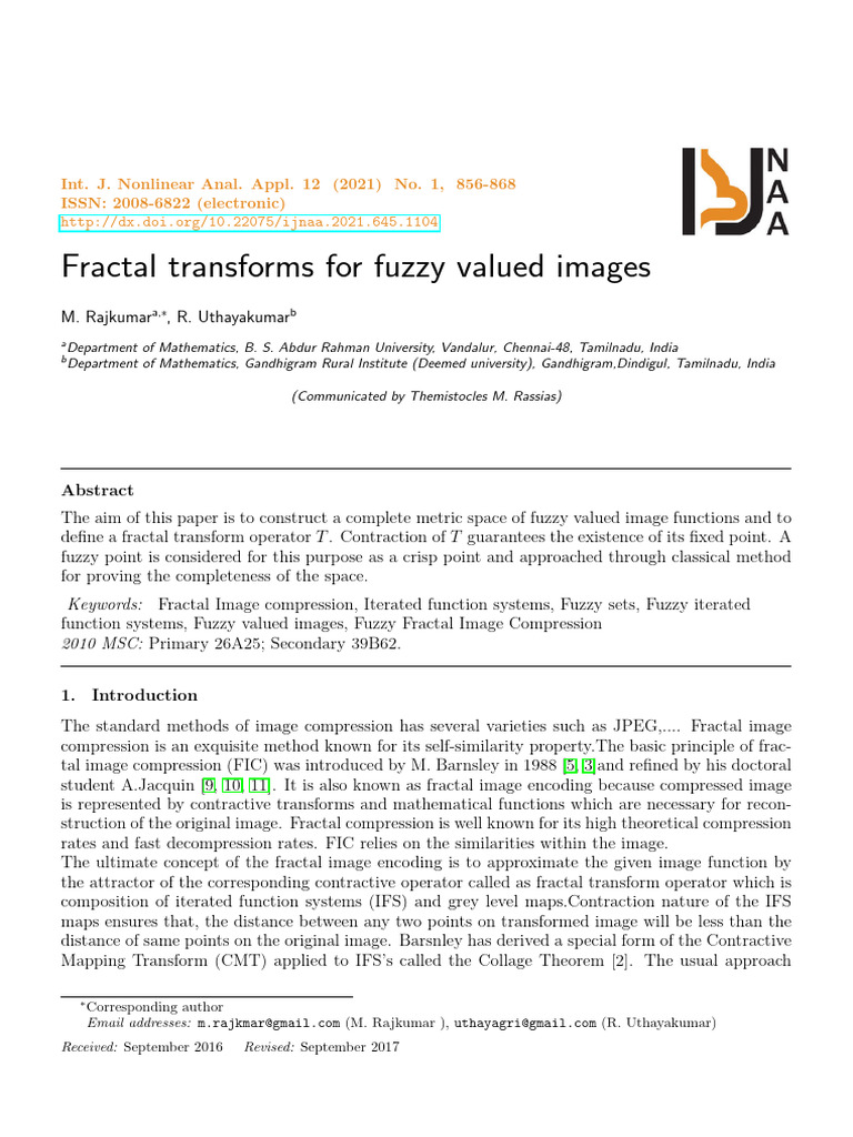 Fractal transform for fuzzy valued images | PDF | Fuzzy Logic | Data Compression