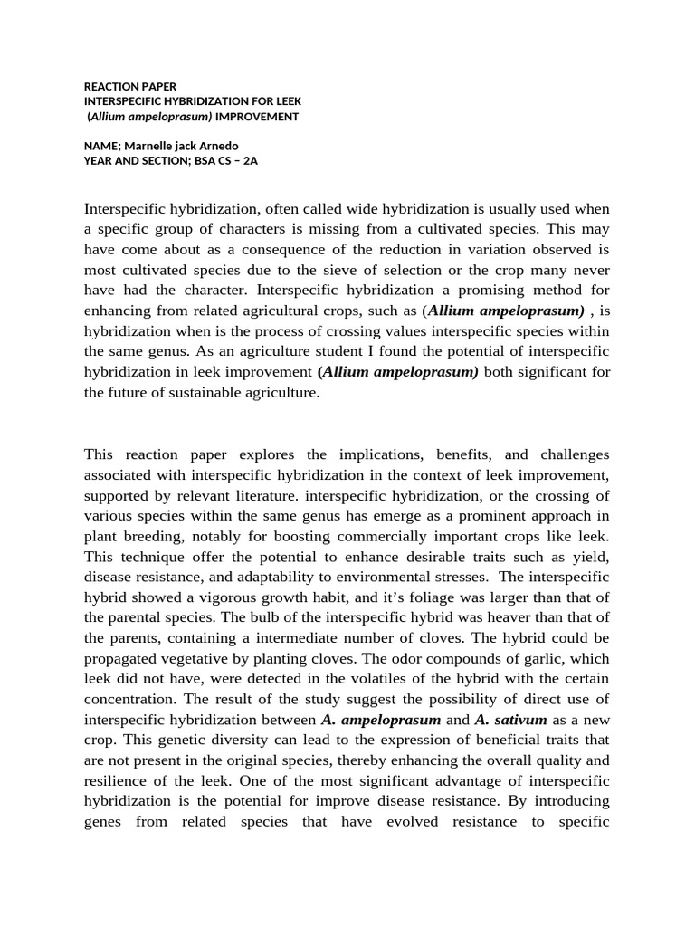 REACTION PAPER GENETICS - Nelle Arnedo | PDF | Plant Breeding | Hybrid ...