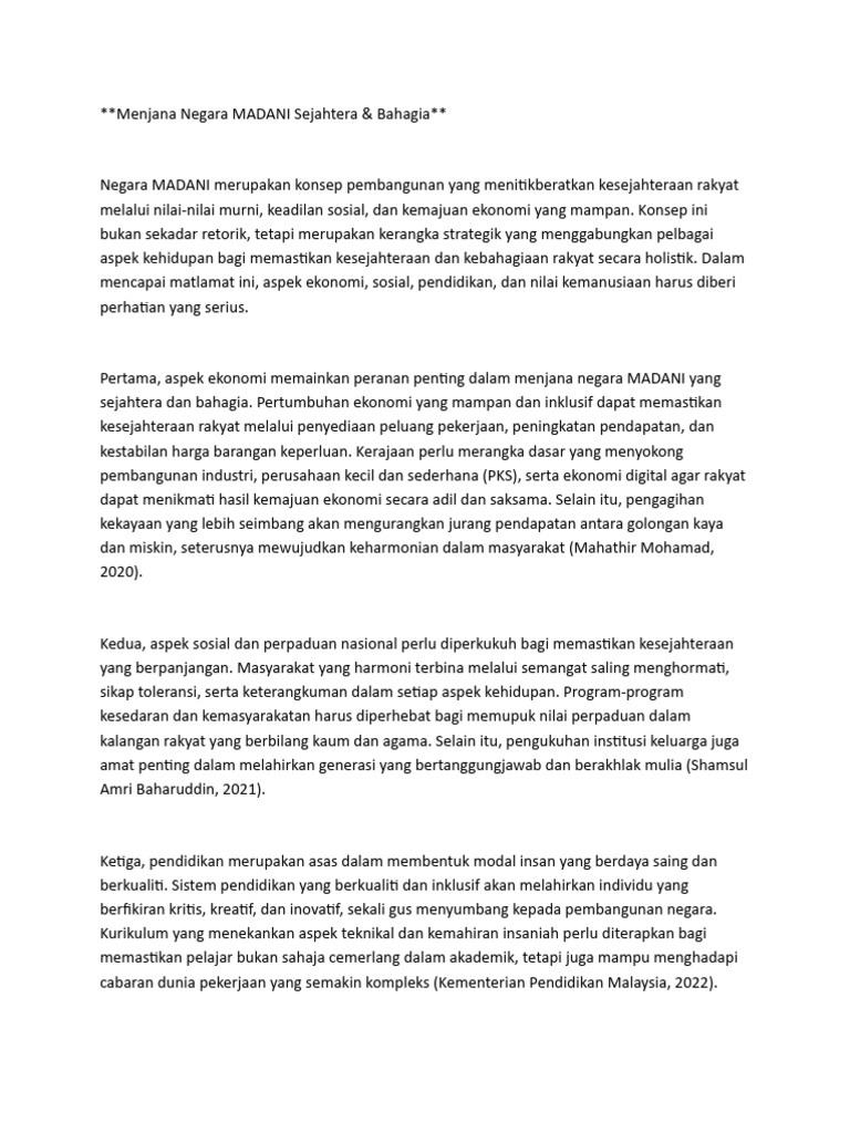 Menjana Negara MADANI Sejahtera | PDF