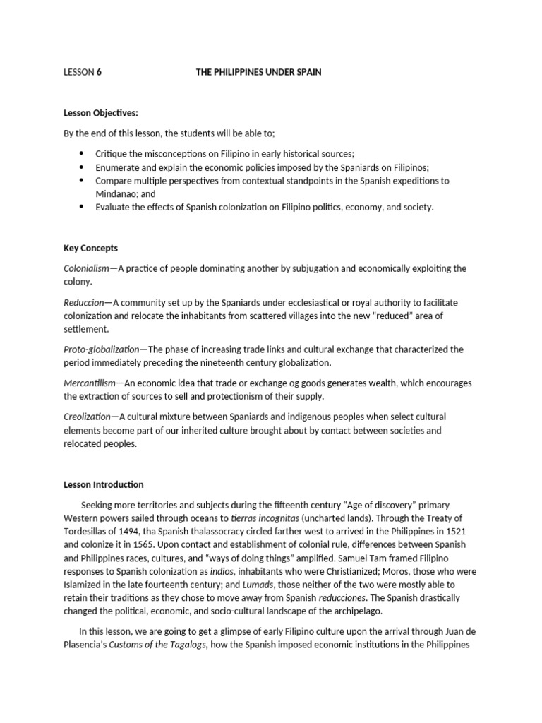 Lesson 6 The Philippines Under Spain | PDF | Philippines | Spanish Empire