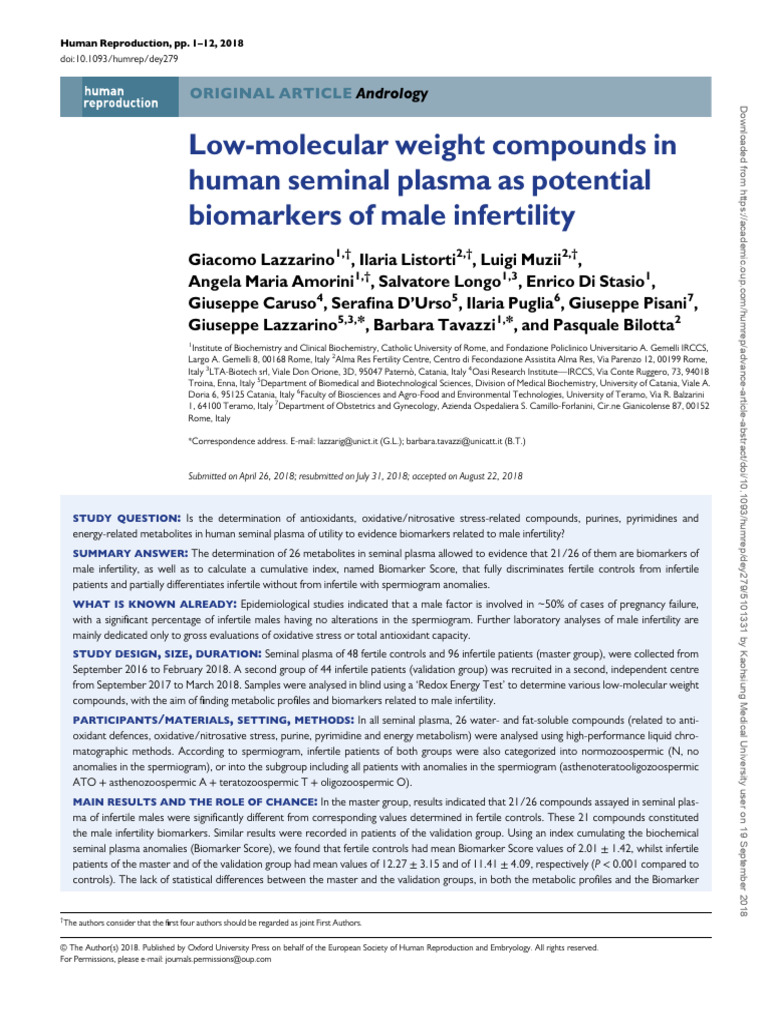 Low-molecular Weight Compounds In | PDF | Infertility | Clinical Medicine