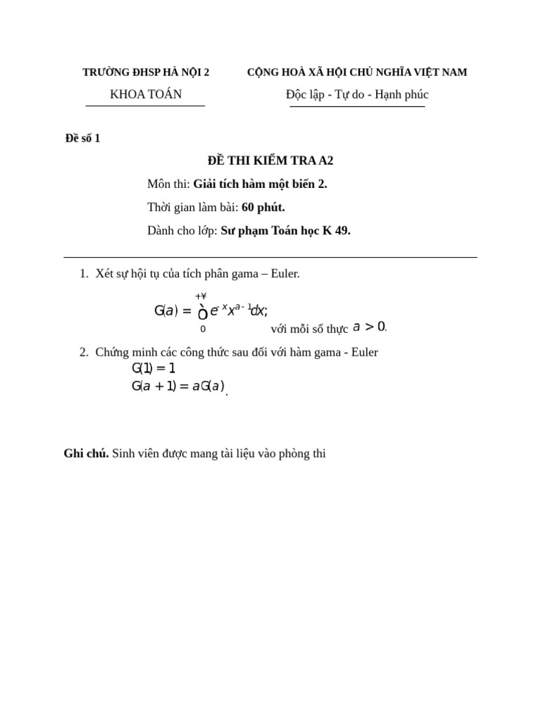 GIẢI TÍCH HÀM SỐ MỘT BIẾN SỐ 2 K49 | PDF
