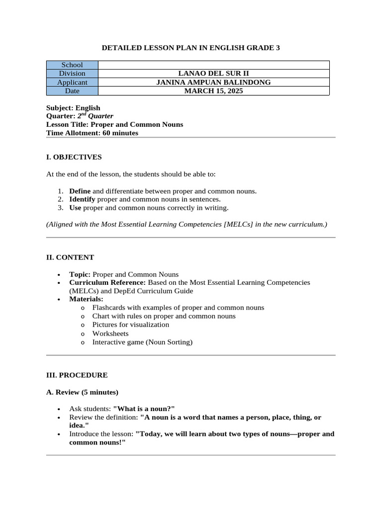PROPER-NOUN-AND-COMMON-NOUN-GRADE-4 | PDF | Noun | Curriculum