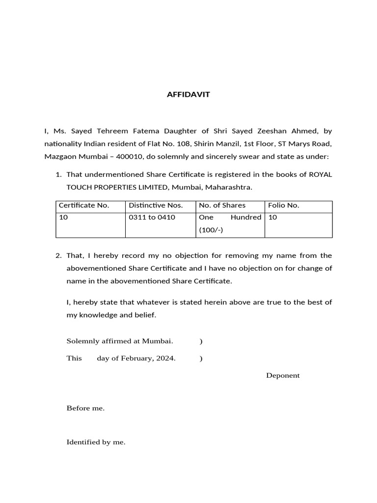 Affidavit No Objection | PDF