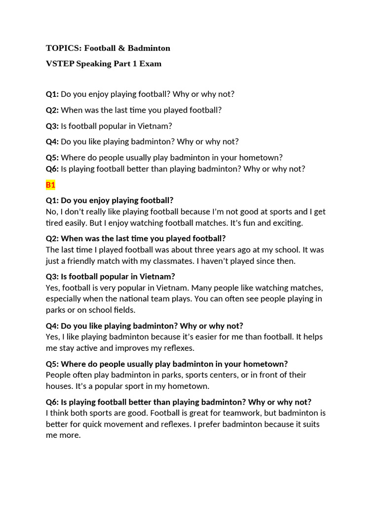 Football vs Badminton: Exam Insights | PDF | Physical Fitness | Sports