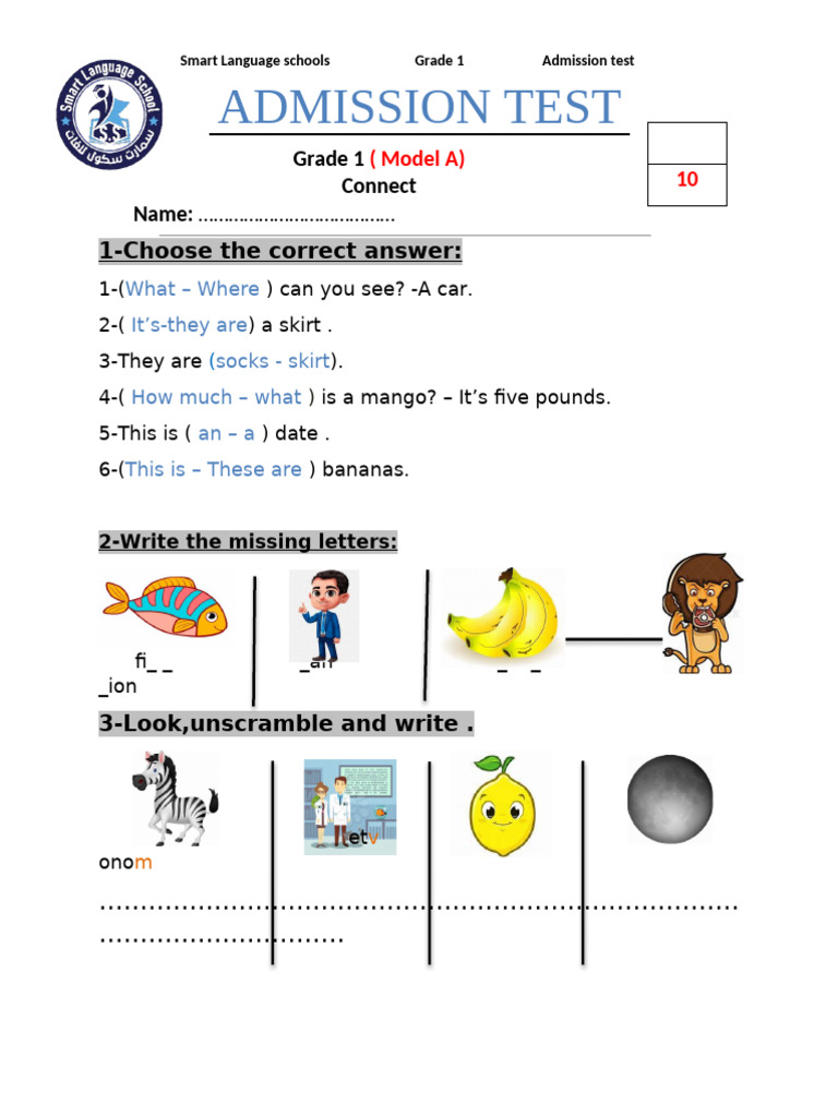 Grade 1 connect admition | PDF