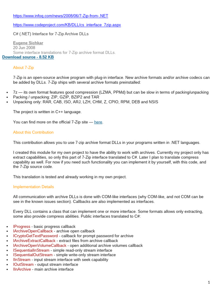 C# (.NET) Interface For 7-Zip Archive DLLs | PDF | Operating System Technology | Object Oriented ...