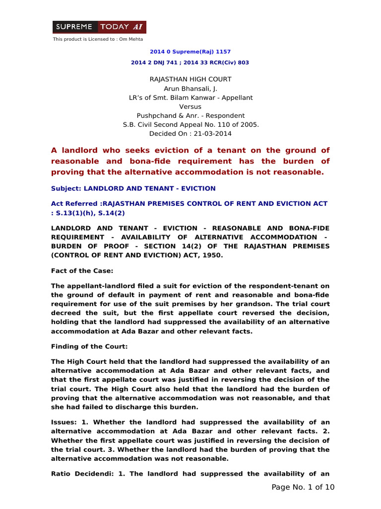 LR S of Bilam Kanwar Vs Pushpchand 2014 0 Supreme Raj 1157 | PDF | Lawsuit | Judgment (Law)