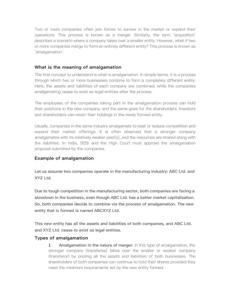 Amalgamations | PDF | Consolidation (Business) | Mergers And Acquisitions
