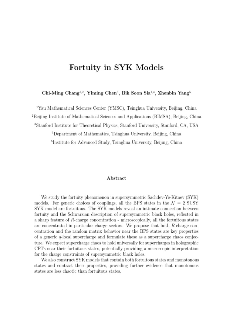 Fortuity in SYK Models: Chi-Ming Chang, Yiming Chen, Bik Soon Sia ...
