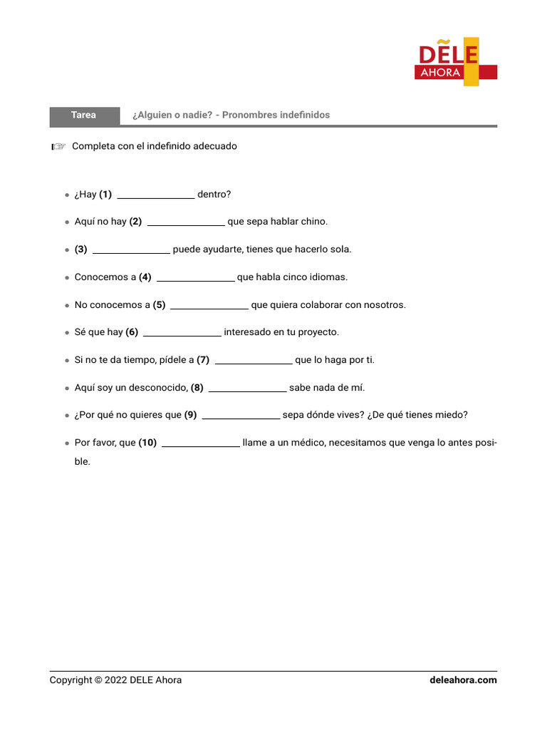 Alguien o Nadie Pronombres Indefinidos | PDF