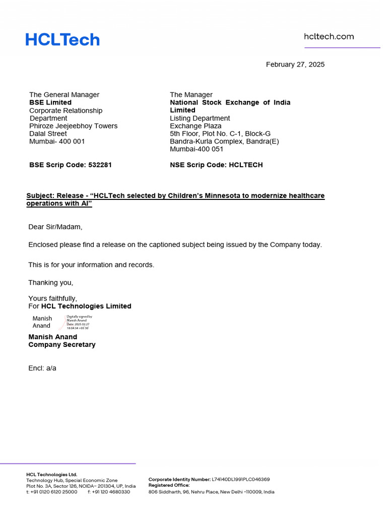 HCLTECH 27022025193843 Release27February2025signed | PDF | Economies | Business