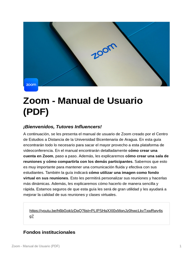 Guía Completa de Uso de Zoom PDF | PDF | Botón (Computación) | Youtube
