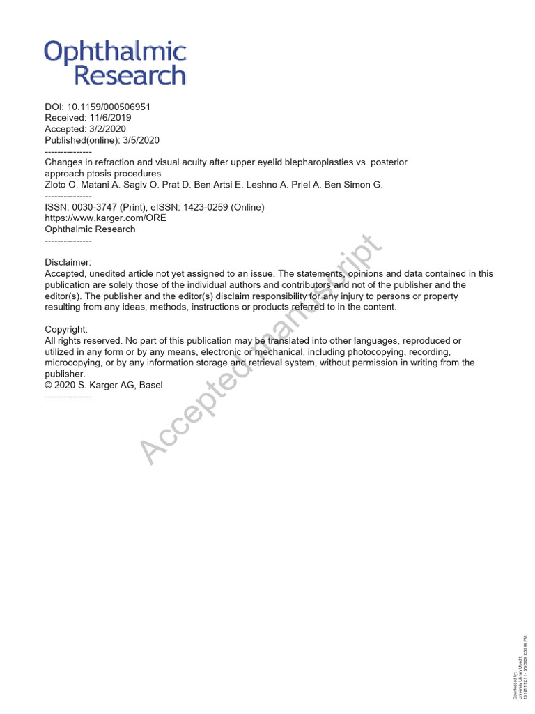 Changes in Refraction and Visual Acuity After Upper Eyelid ...