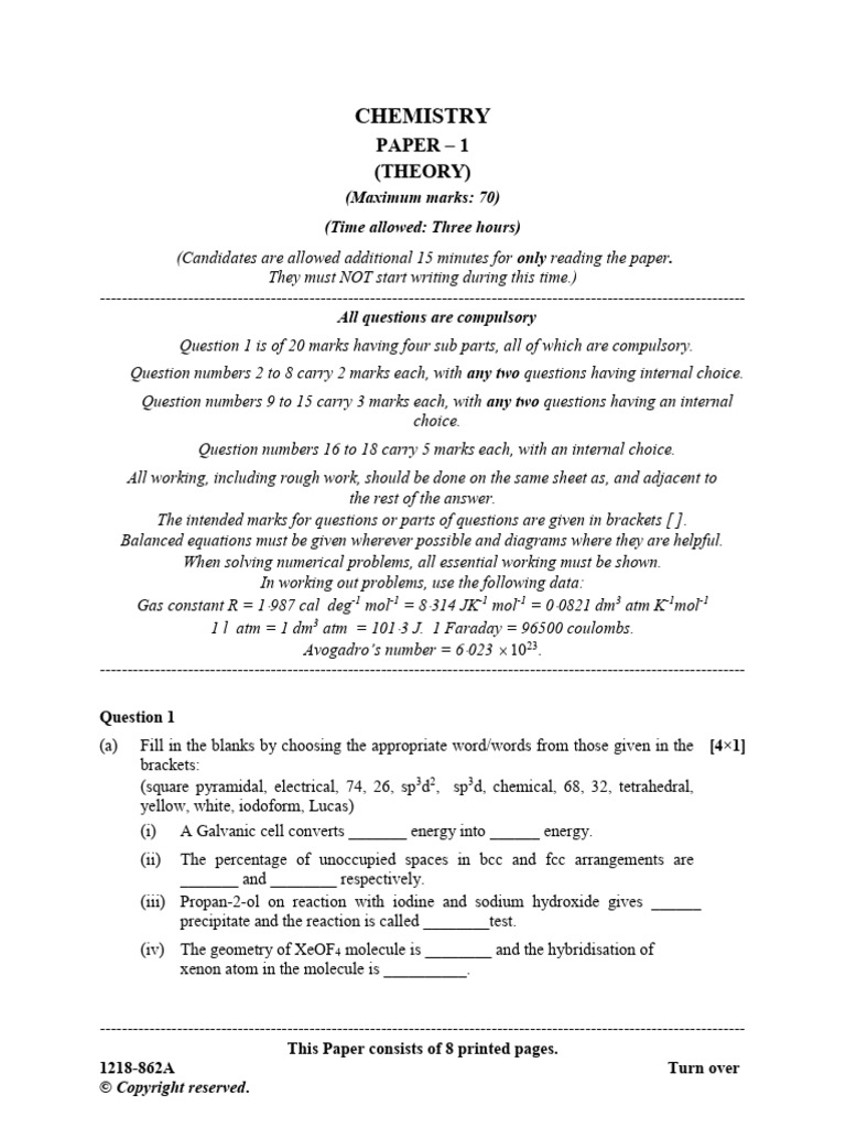 ISC Chemistry | PDF | Chemical Reactions | Acid