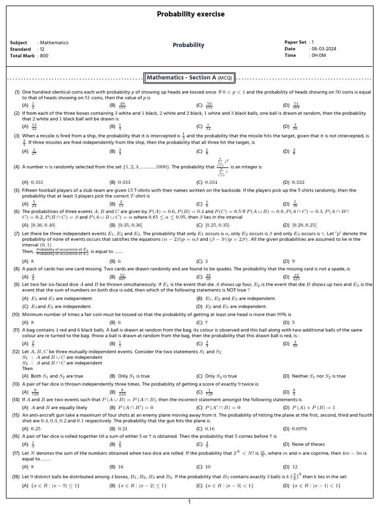 Probability question bank | PDF | Probability | Random Variable