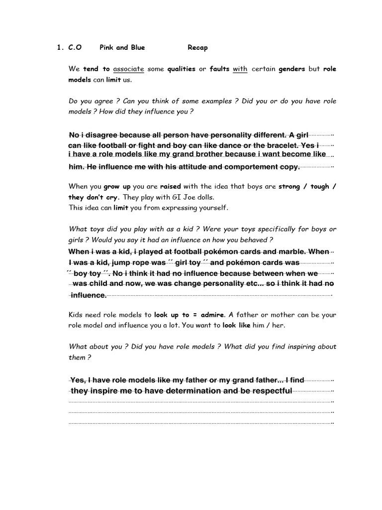 Pink and Blue Homework | PDF | Toys | Gender