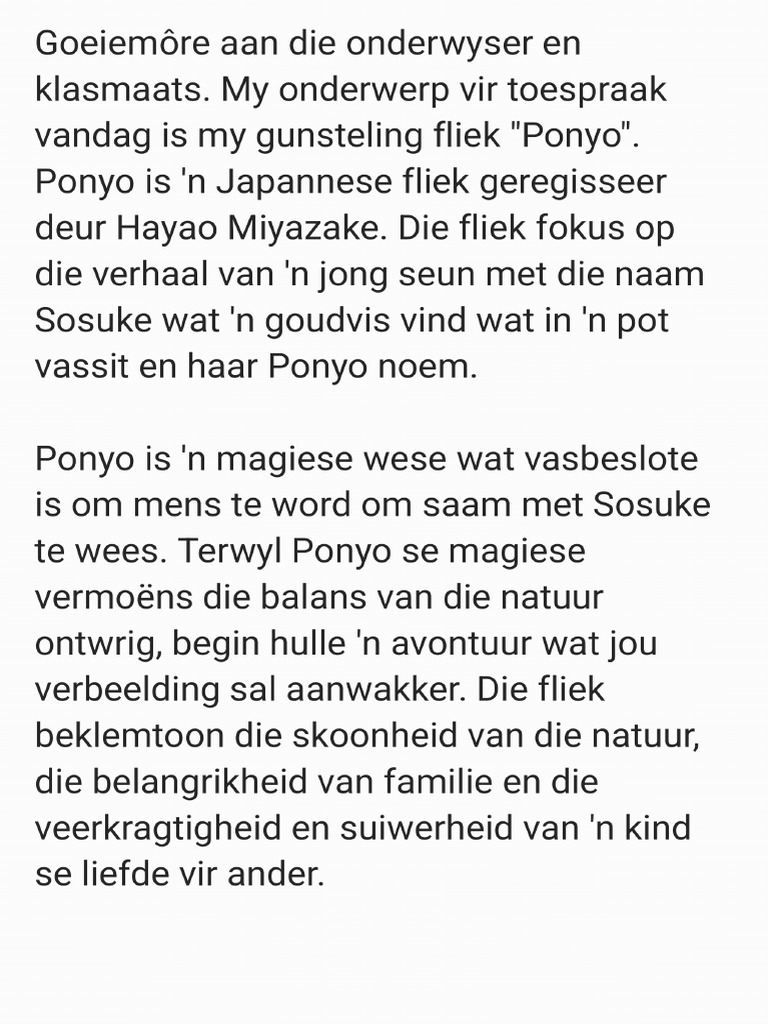 Ponyo - Afrikaans Gr12 | PDF